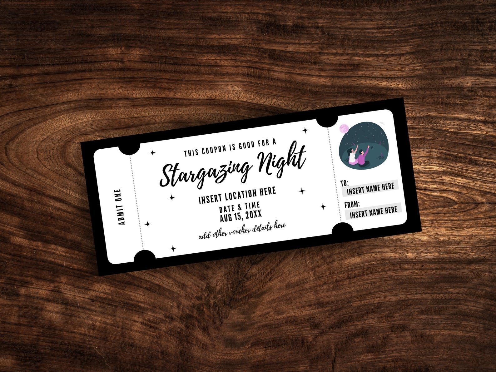 Editable Stargazing Night Coupon, Custom Stargazing Date Gift ...
