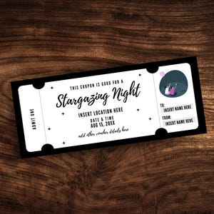 Editable Stargazing Night Coupon, Custom Stargazing Date Gift ...