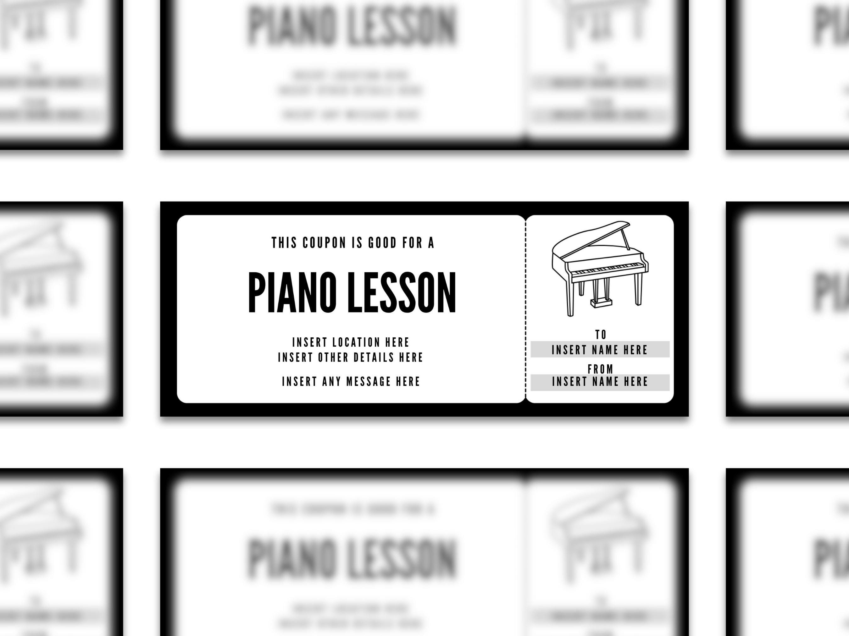 Editable Piano Lesson Coupon, Custom Piano Class Ticket Template ...