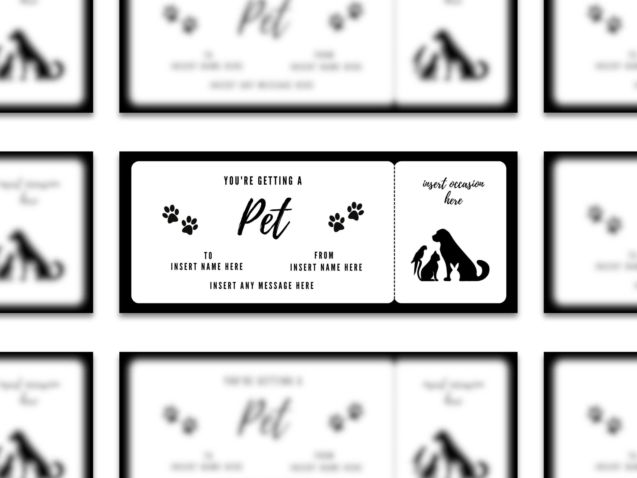 Editable New Pet Coupon Template, Custom New Animal Ticket Template ...