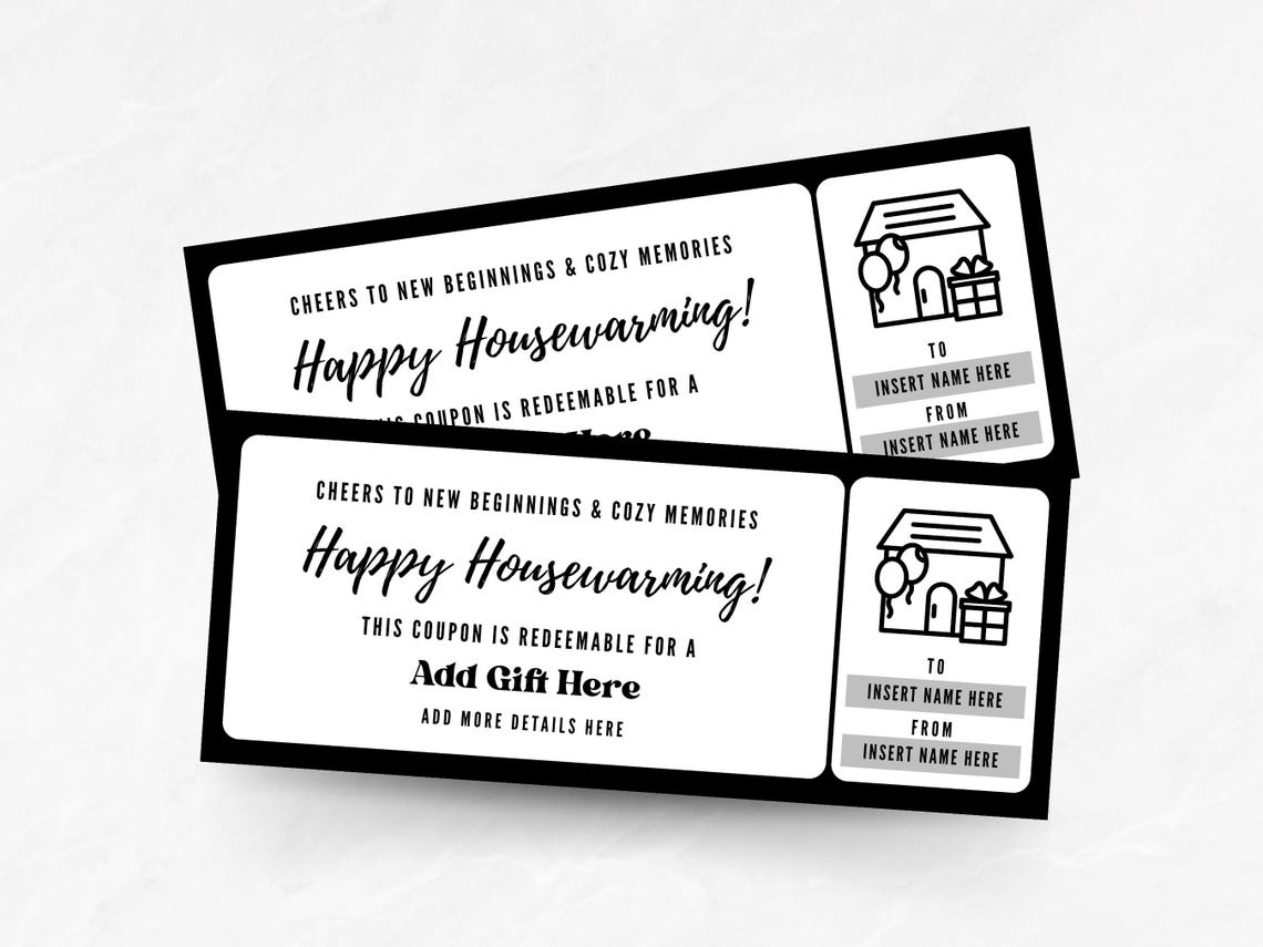 Editable Housewarming Gift Certificate Coupon, Custom House Warming ...
