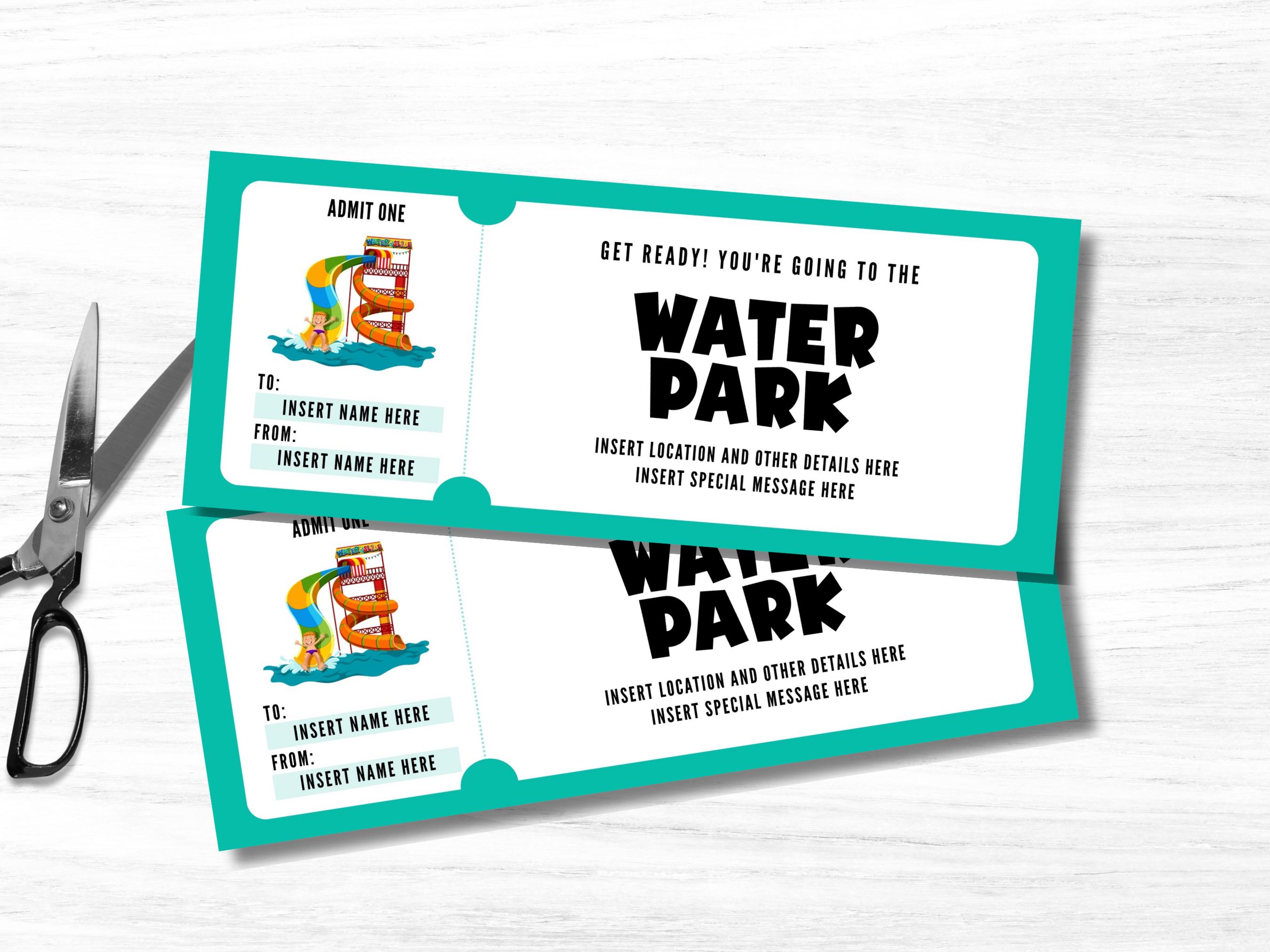 Custom Water Park Ticket Template, Editable Water Amusement Park Coupon ...