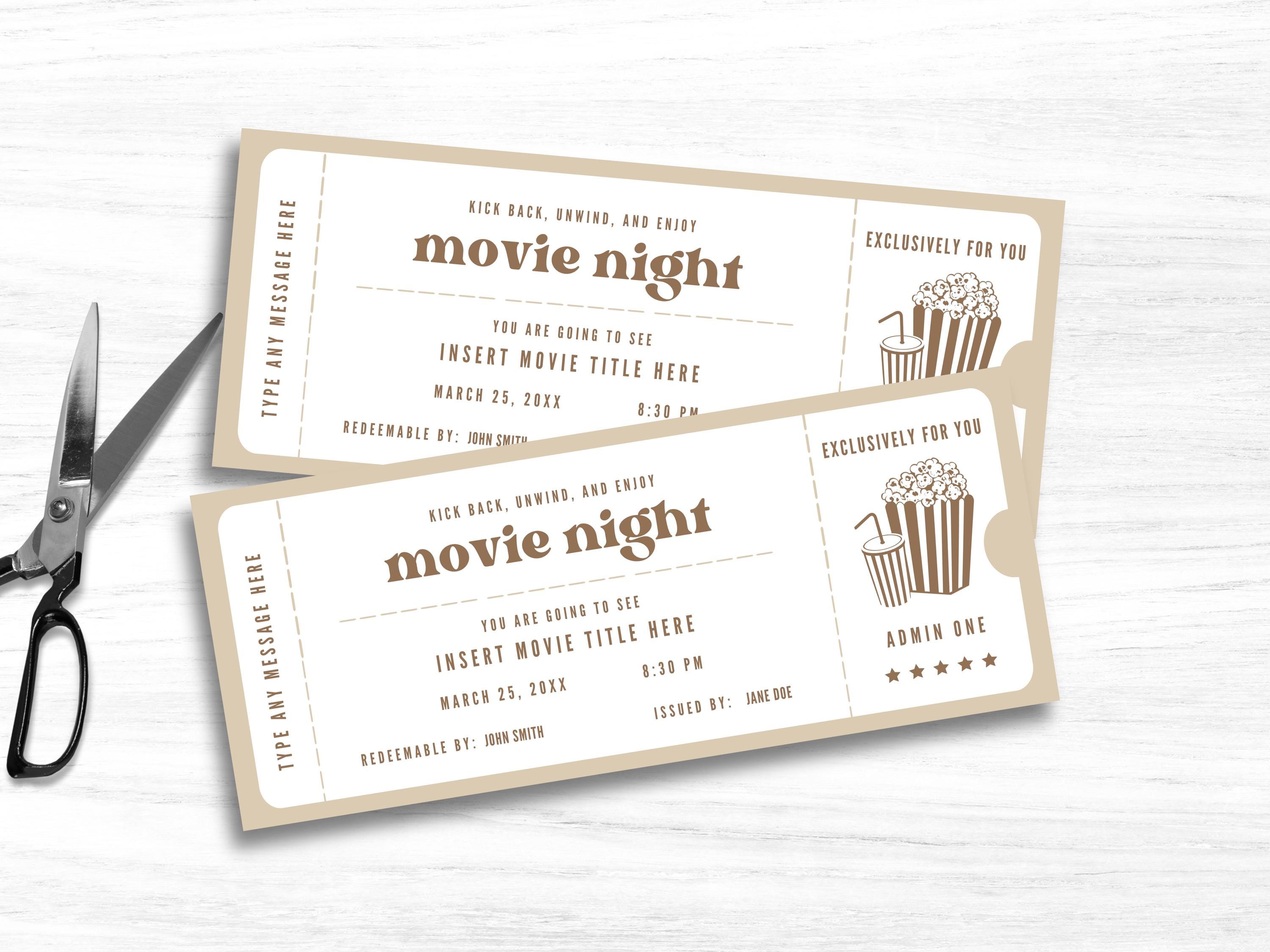 Editable Movie Night Coupon, Custom Movie Voucher, Digital Ticket ...