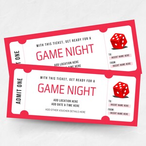 Editable Game Night Coupon, Custom Family Game Night Ticket Template ...