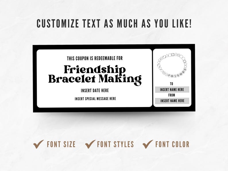 Printable Friendship Bracelet Making Night Coupon, Editable Friendship ...