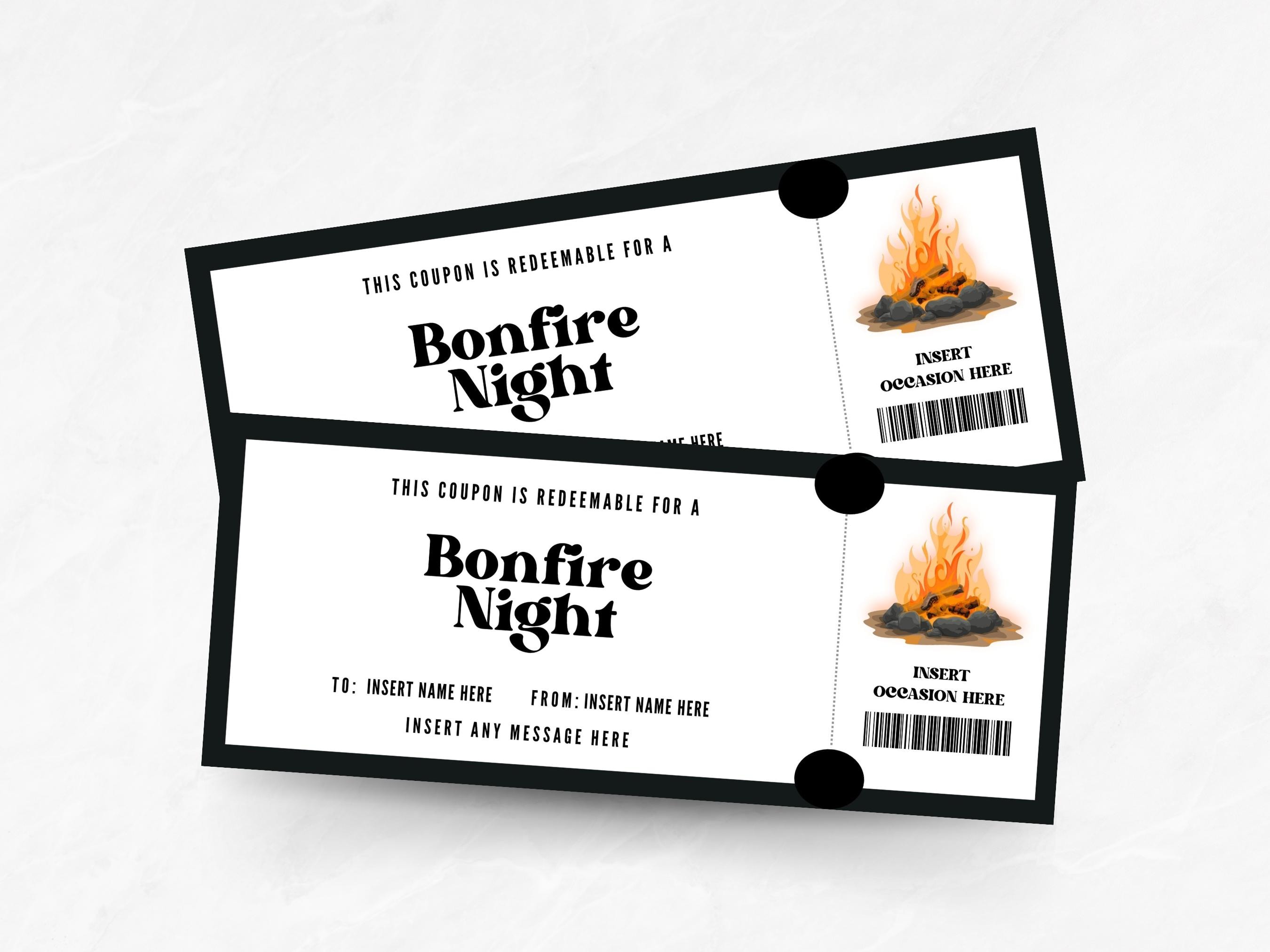 Editable Bonfire Night Coupon, Custom Bonfire Invitation, Digital ...