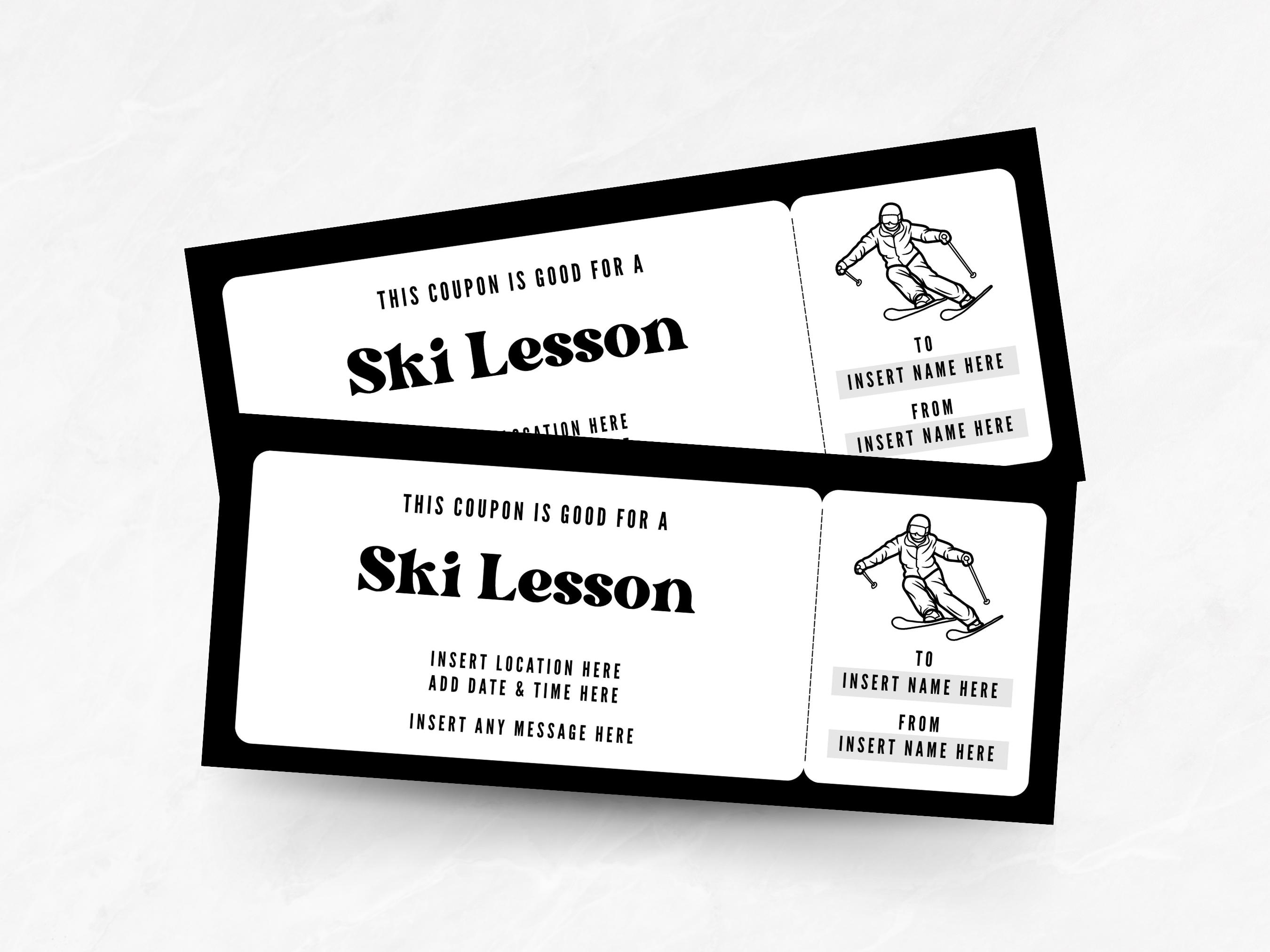 Editable Ski Lesson Lift Ticket Template, Custom Ski Class Coupon ...