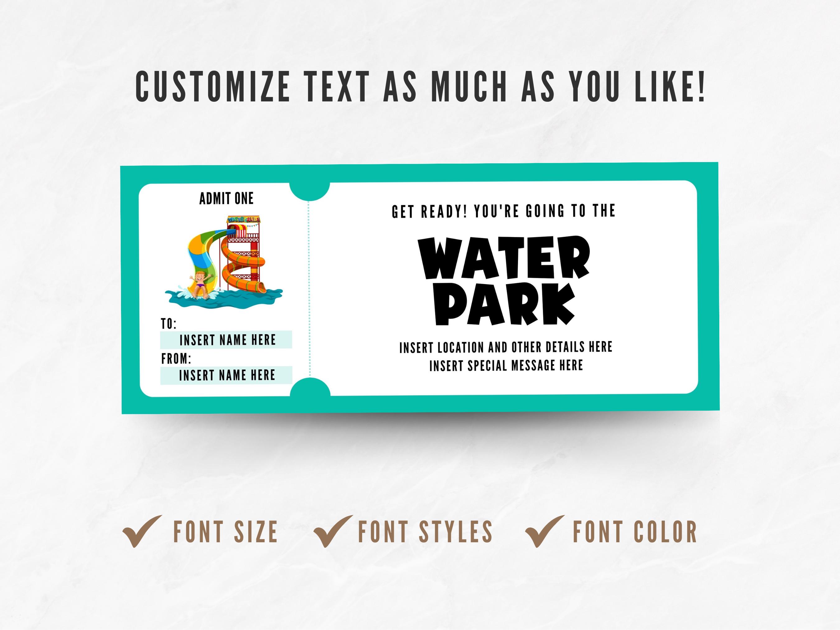 Custom Water Park Ticket Template, Editable Water Amusement Park Coupon ...