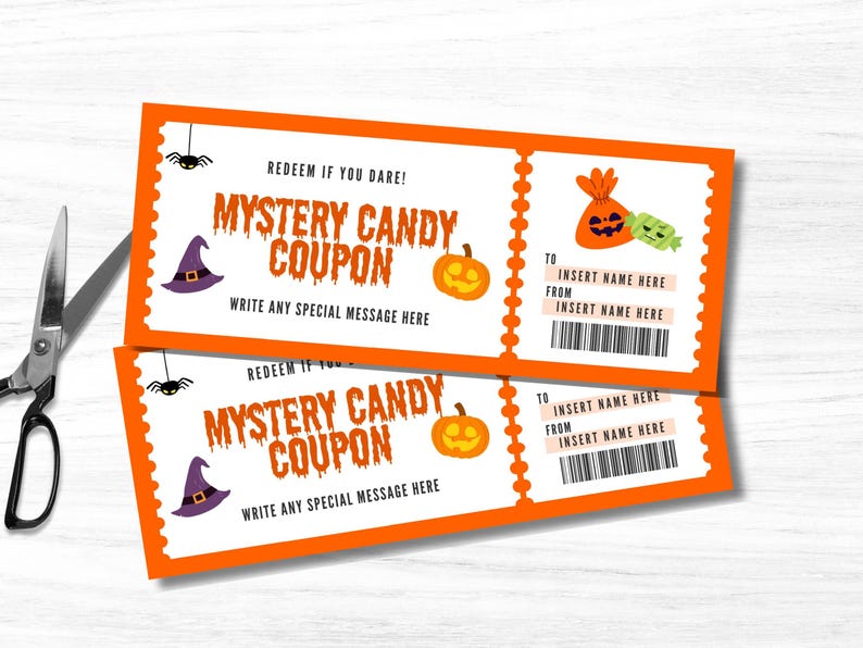 Editable Mystery Candy Coupon, Printable Trick-or-treat Template ...