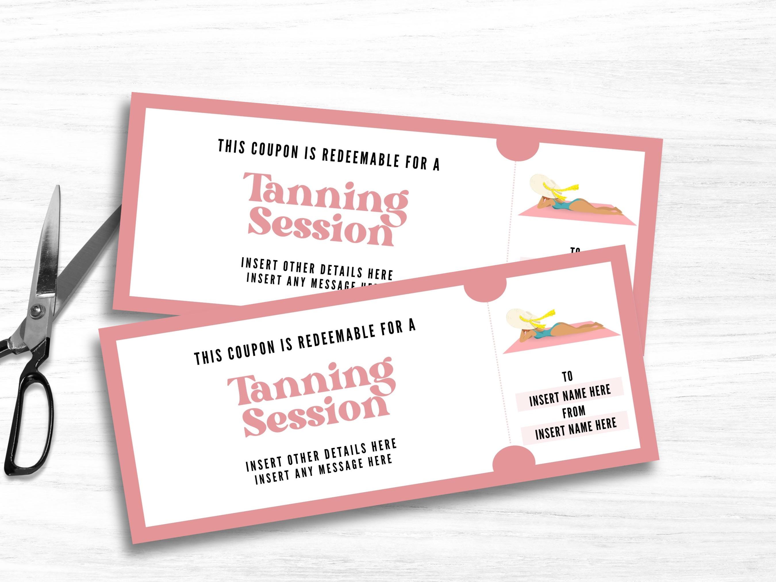 Editable Tanning Session Ticket Template, Printable Sunbathing Coupon ...