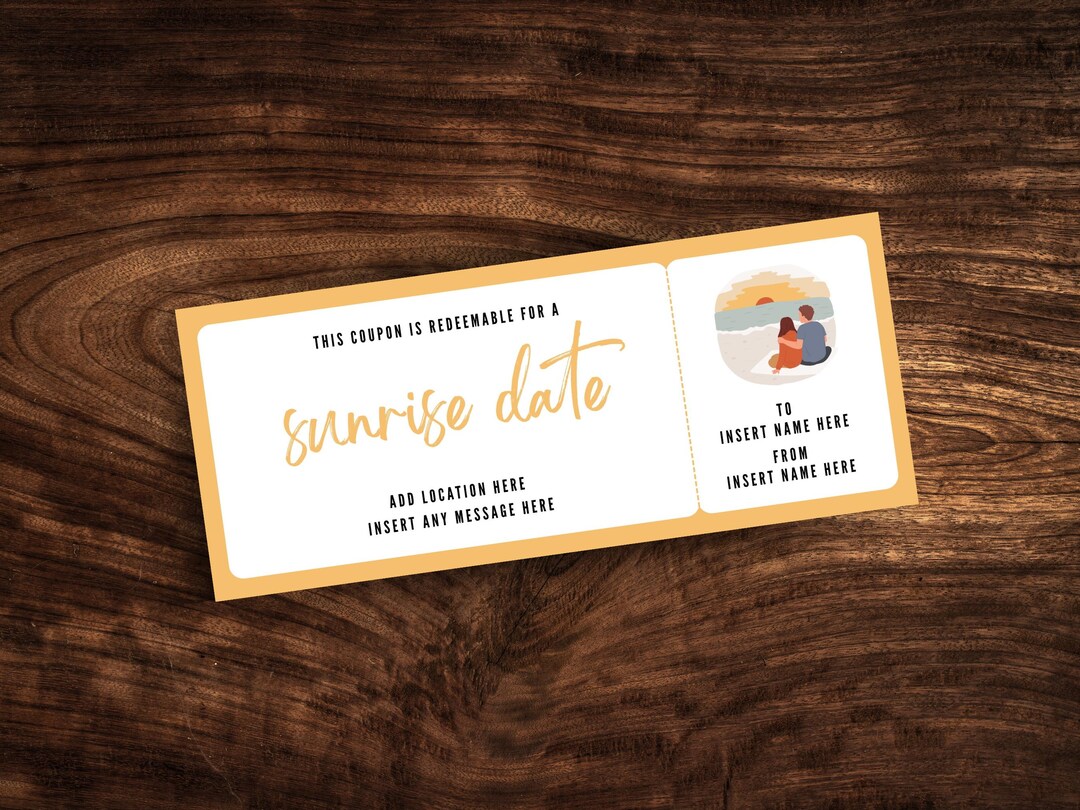 Editable Sunrise Date Coupon, Custom Watch the Sunrise Gift Certificate ...