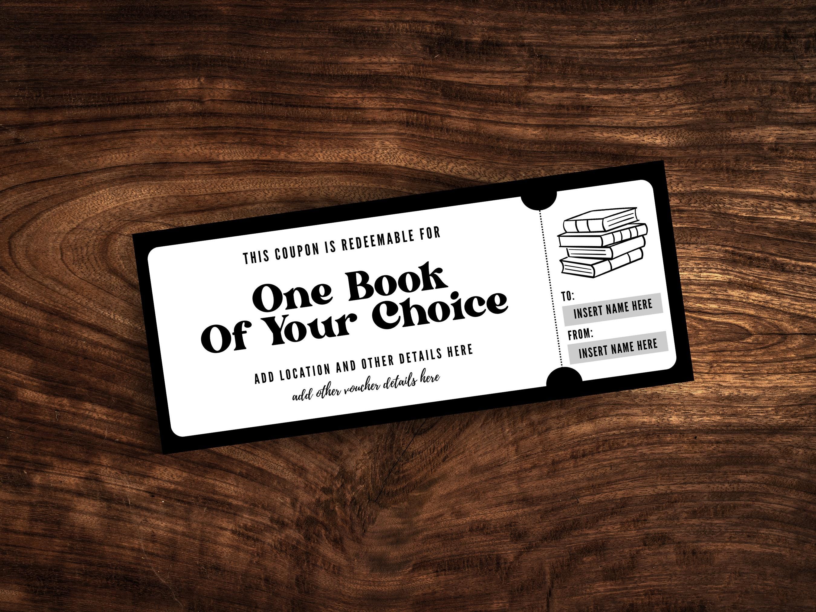 Custom One Book of Your Choice Coupon Template, Printable Book Coupon ...
