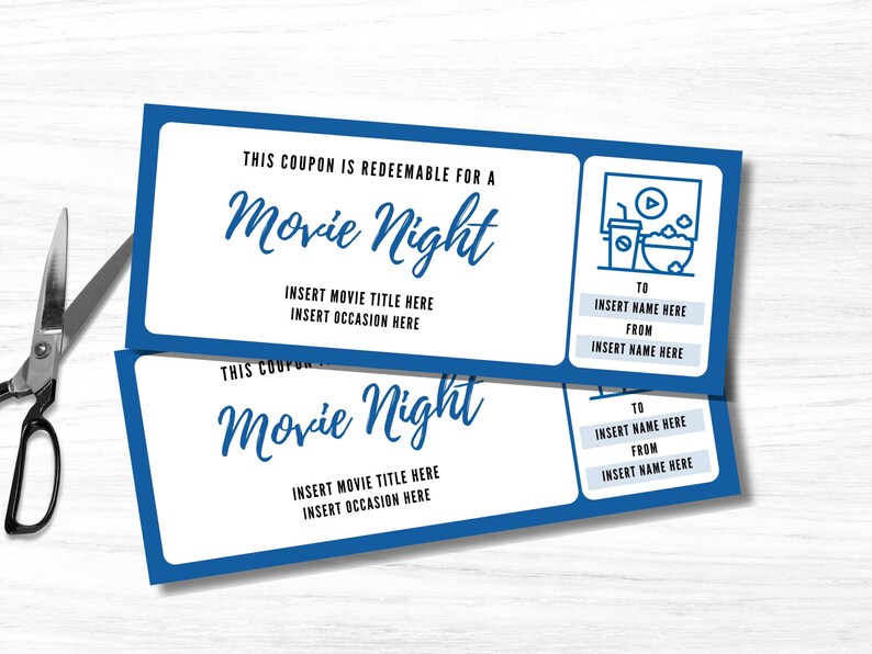 Editable Movie Night Coupon, Custom Movie Voucher, Digital Ticket ...