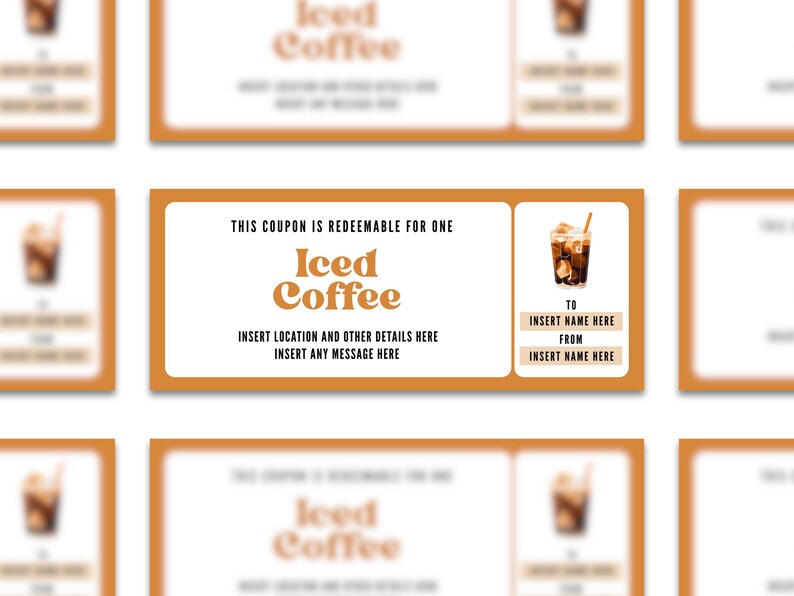 Editable Iced Coffee Coupon, Printable Iced Coffee Ticket Template ...
