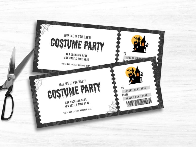 Editable Costume Party Coupon, Custom Spooky Dress up Party Ticket ...