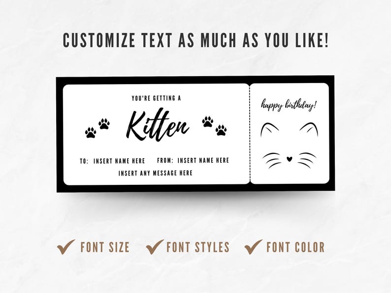 Editable New Kitten Coupon Template, Custom New Cat Ticket Template ...