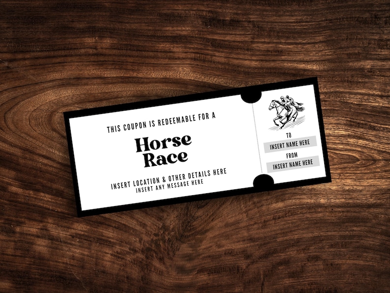 Editable Horse Race Ticket Template, Printable Horseback Riding Show ...
