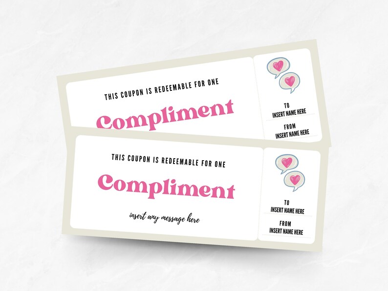 Editable Compliment Coupon, Printable Words of Affirmation Ticket ...