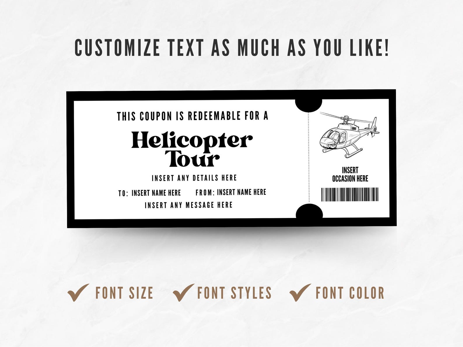Editable Helicopter Tour Ticket Template, Printable Helicopter Ride ...