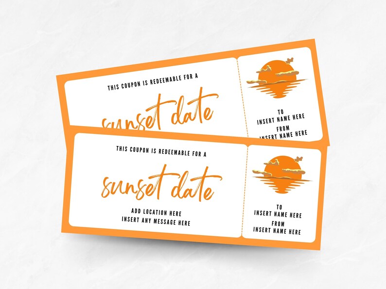 Editable Sunset Date Coupon, Custom Watch the Sunset Gift Certificate ...