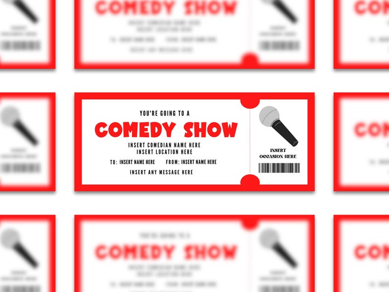 Custom Comedy Show Ticket Template, Printable Comedy Event Coupon ...