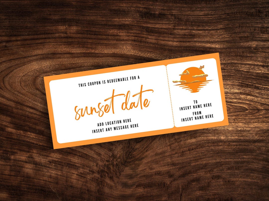 Editable Sunset Date Coupon, Custom Watch the Sunset Gift Certificate ...