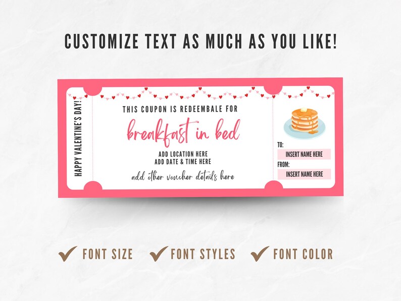 Editable Breakfast in Bed Valentine's Day Coupon, Printable Breakfast ...
