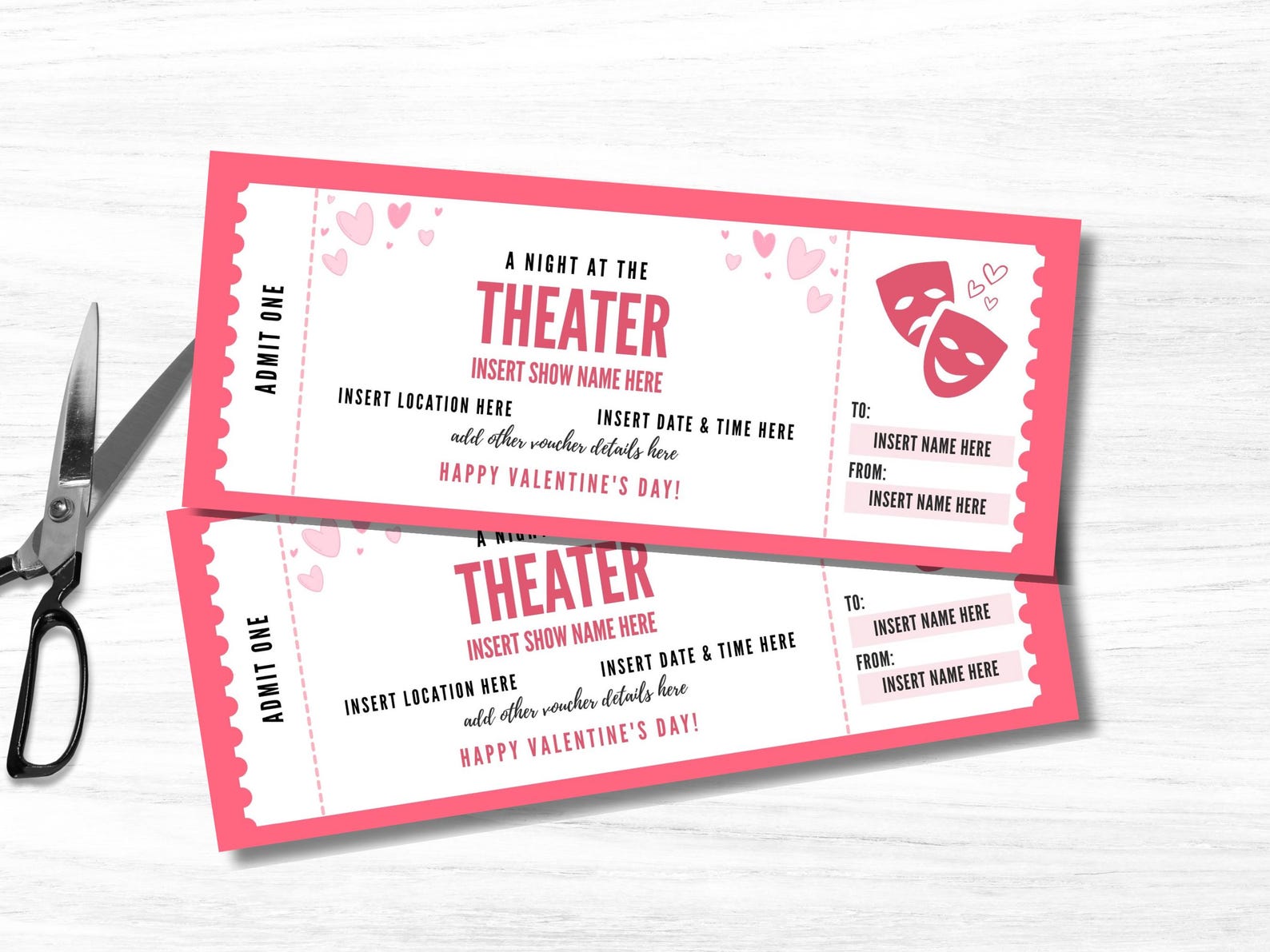 Custom Valentine's Day Theater Ticket Template, Printable Play Show ...