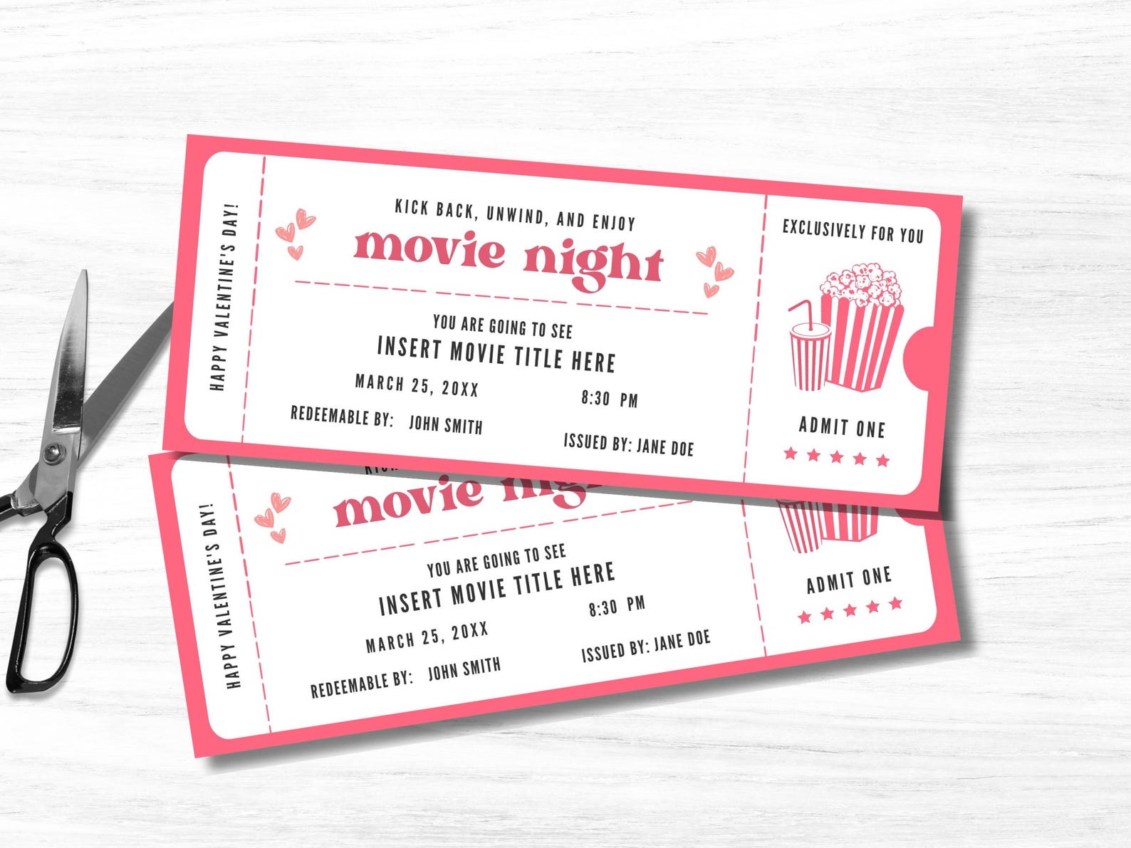Editable Movie Night Coupon, Custom Movie Valentine's Day Voucher ...