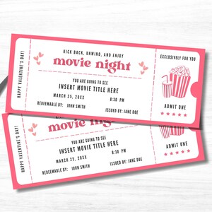 Editable Movie Night Coupon, Custom Movie Valentine's Day Voucher ...