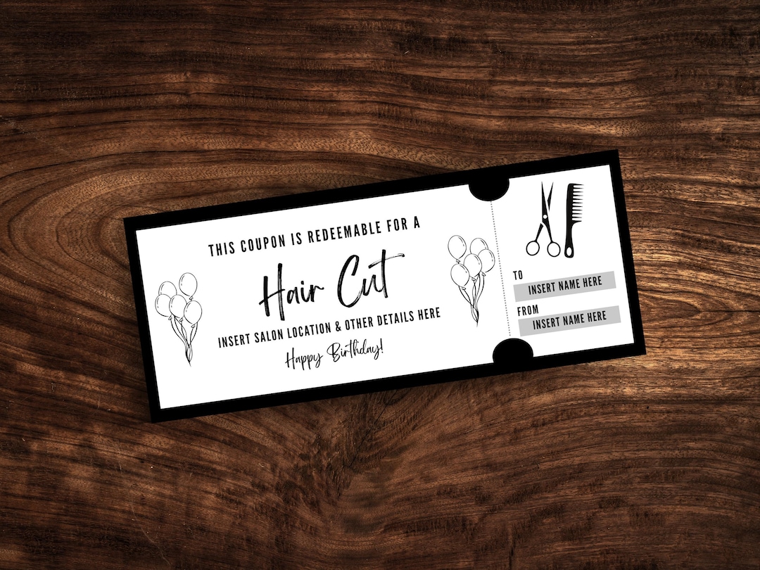 Editable Haircut Coupon, Printable Hair Cut Birthday Gift Certificate ...