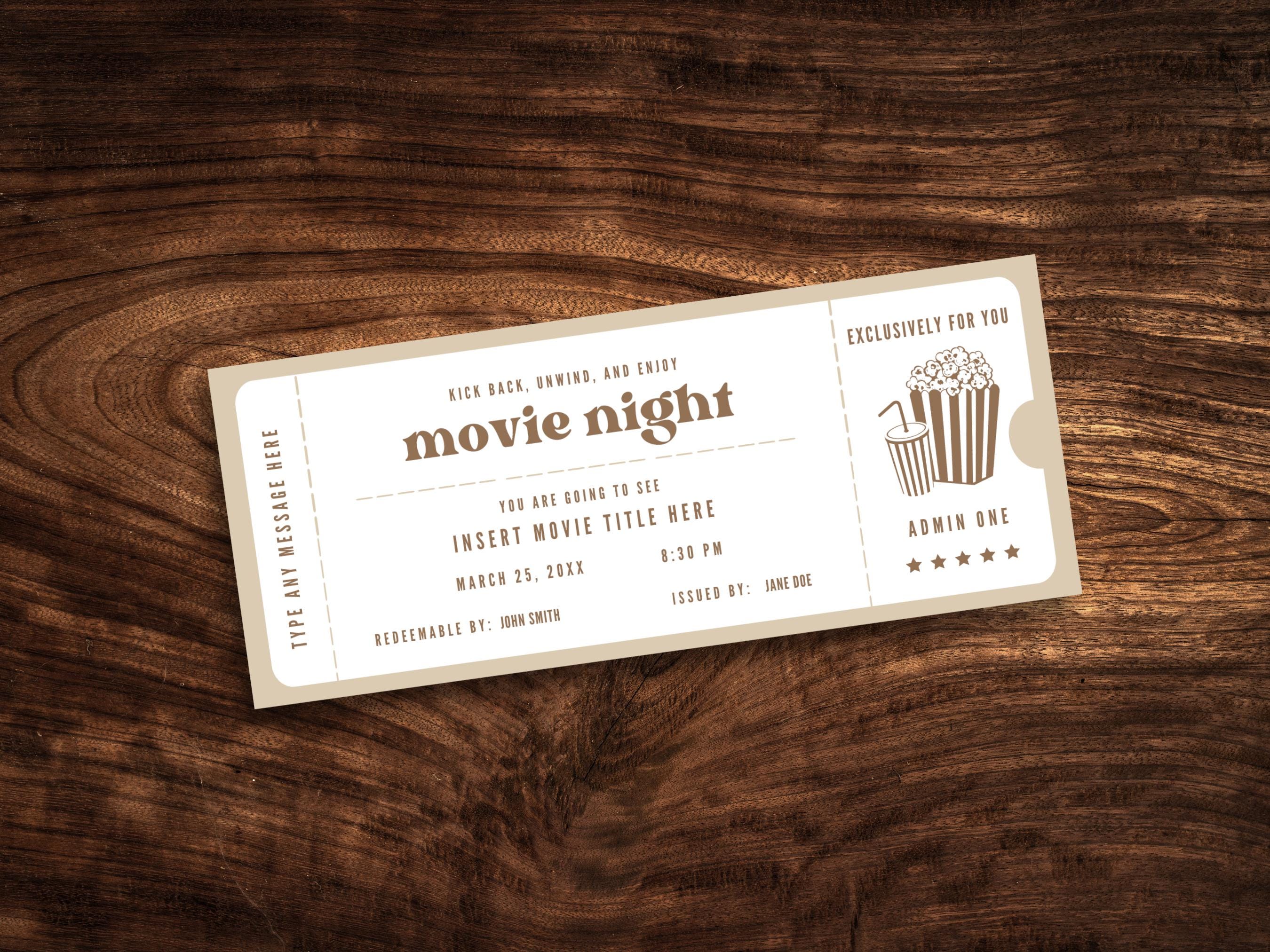 Editable Movie Night Coupon, Custom Movie Voucher, Digital Ticket ...