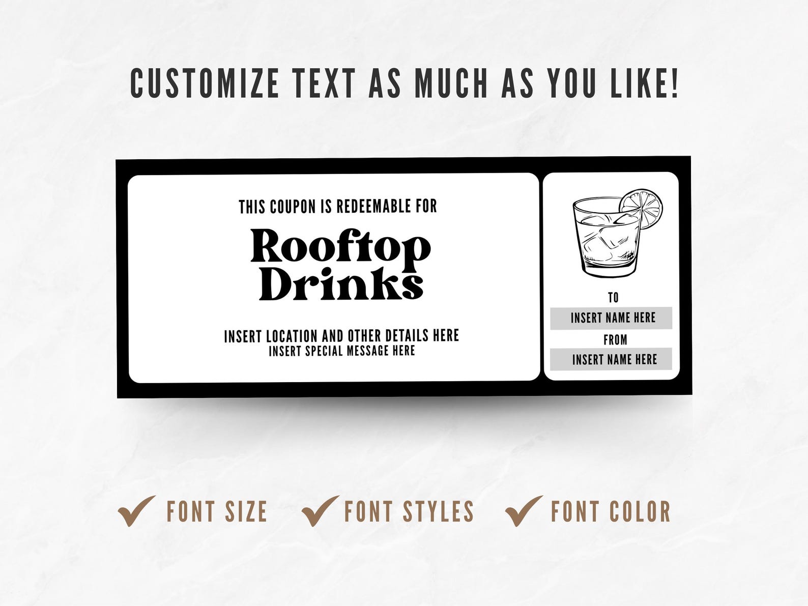 Printable Rooftop Drinks Coupon Template, Editable Cocktail Bar Ticket ...