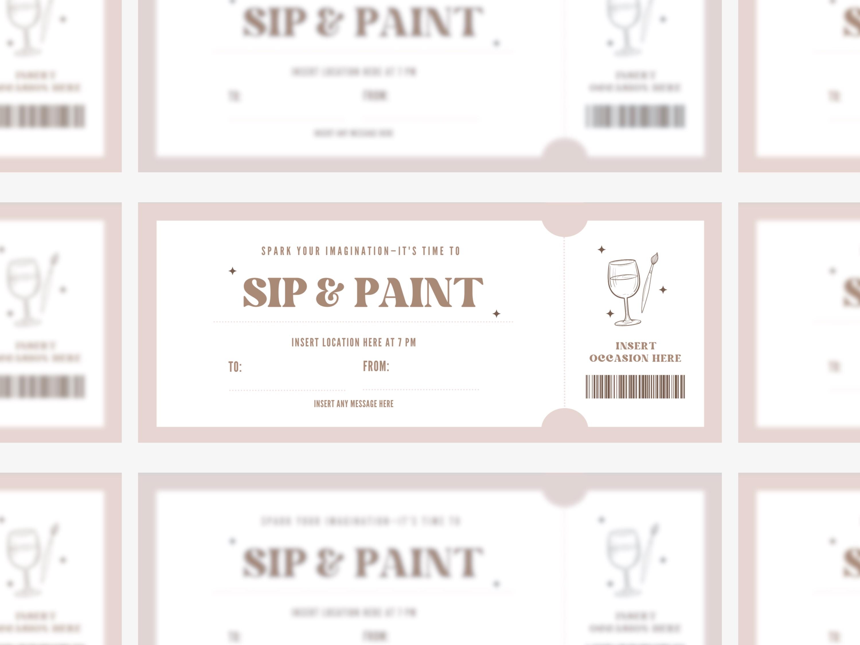 Printable Sip and Paint Party Coupon Template, Editable Wine and Paint ...