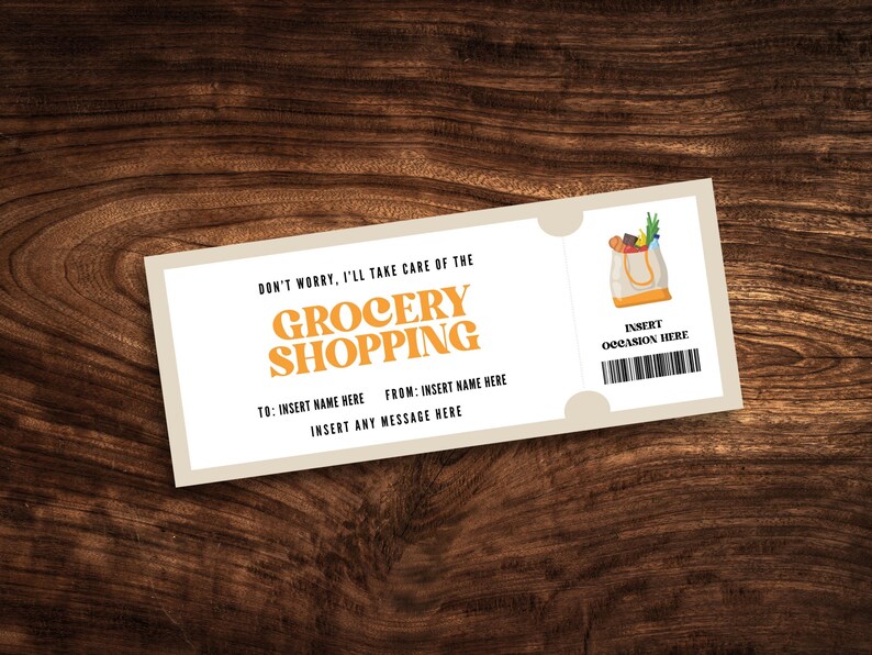 Editable Grocery Shopping Coupon, Custom Grocery Service Gift ...