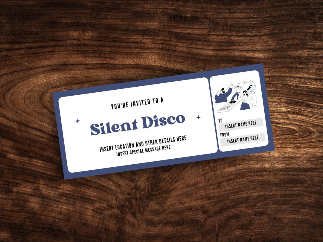 Editable Silent Disco Ticket Template, Custom Disco Dance Party Coupon ...