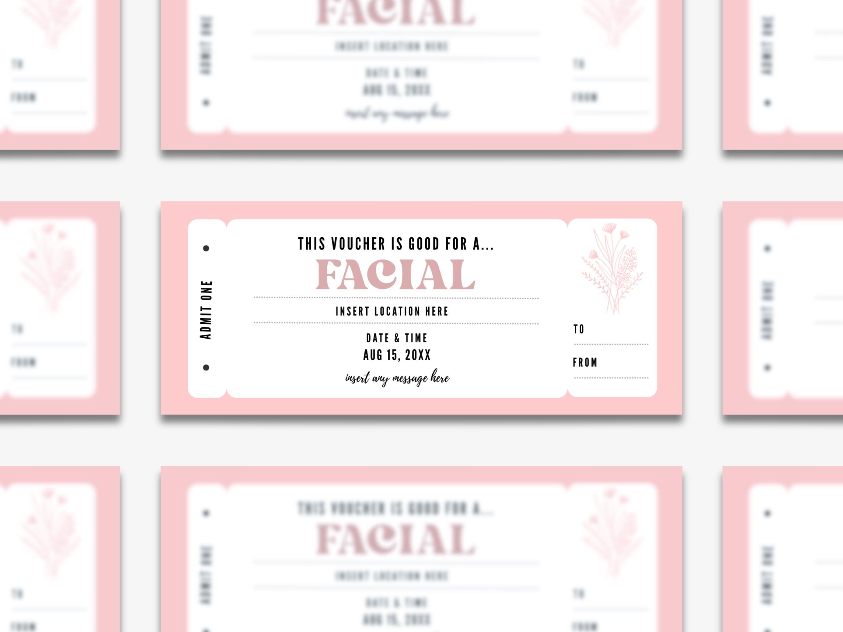 Editable Facial Coupon Template, Custom Facial Massage Ticket Gift ...
