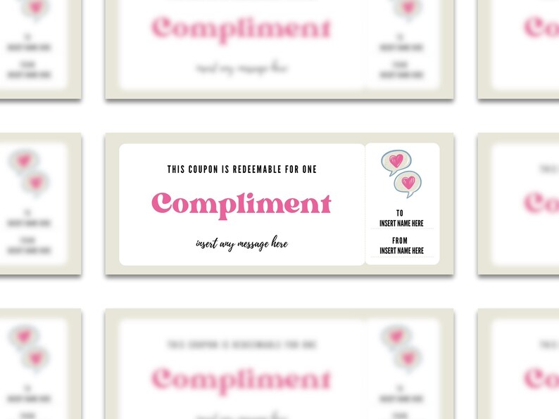 Editable Compliment Coupon, Printable Words of Affirmation Ticket ...