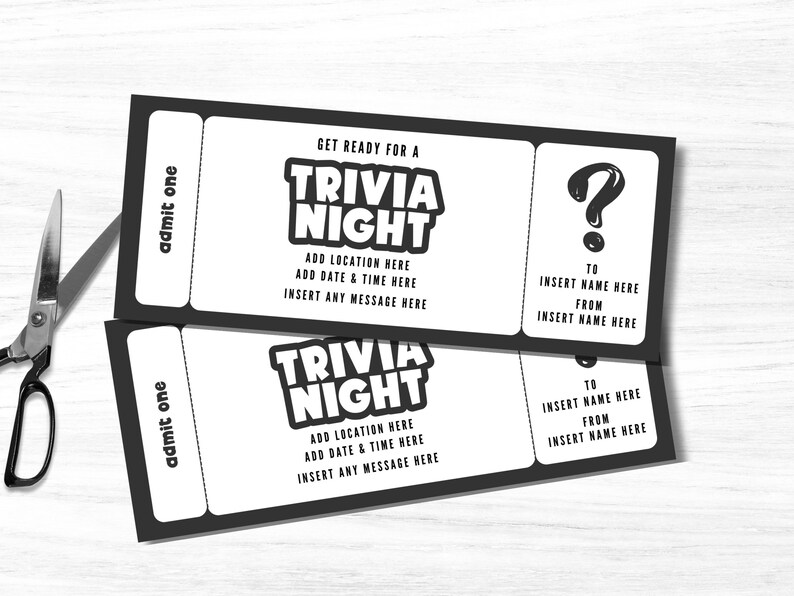 Editable Trivia Night Coupon, Custom Bar Trivia Ticket Template ...