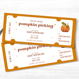 Editable Pumpkin Picking Coupon, Custom Pumpkin Patch Ticket Template ...