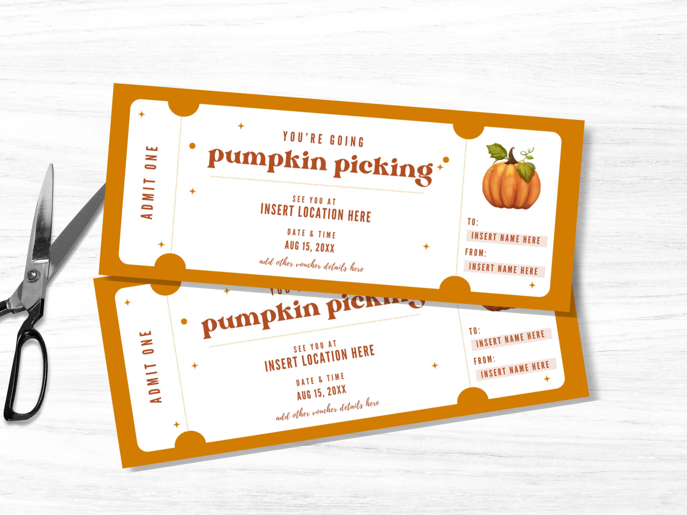 Editable Pumpkin Picking Coupon, Custom Pumpkin Patch Ticket Template, Printable Autumn Gift ...