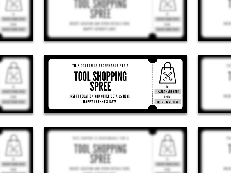 Editable Tool Shopping Gift Certificate, Custom Hardware Shopping ...