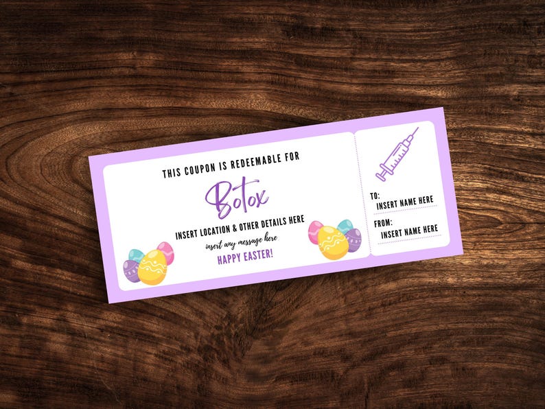 Editable Botox Coupon Template, Custom Botox Easter Gift Certificate ...