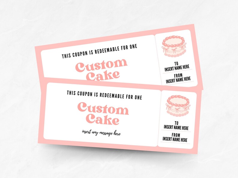 Editable Custom Cake Coupon, Printable Homemade Cake Ticket Template ...