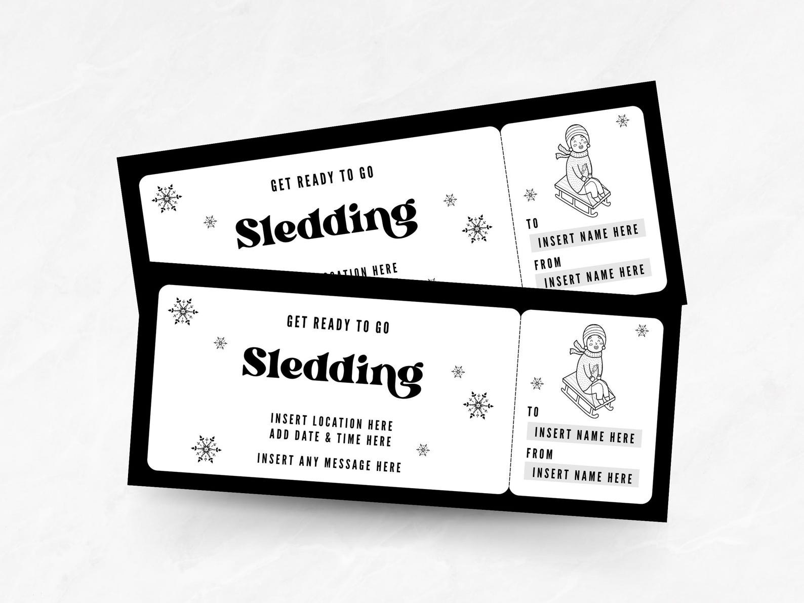 Editable Sledding Ticket Template, Custom Winter Snow Sledding Coupon ...