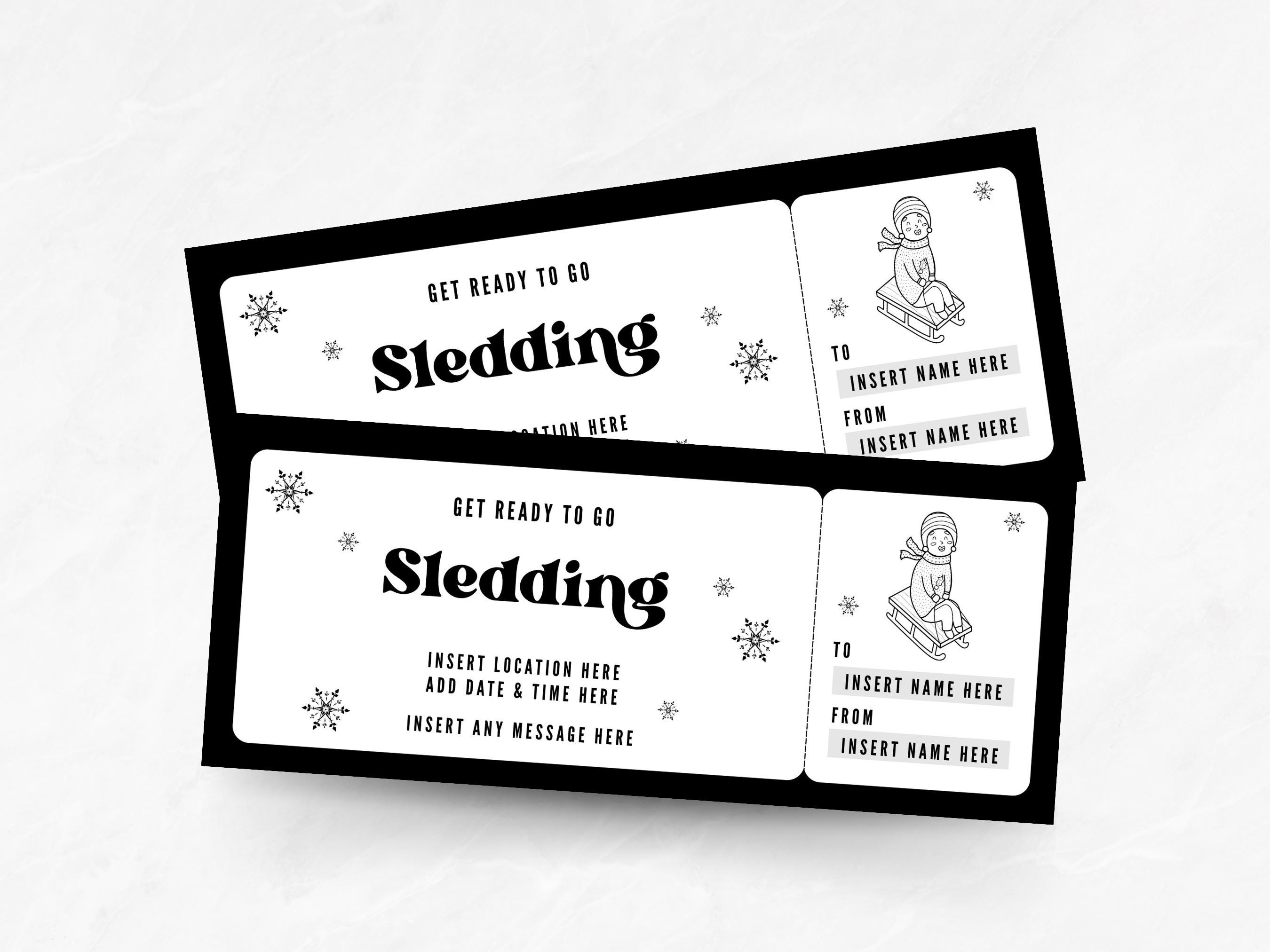 Editable Sledding Ticket Template, Custom Winter Snow Sledding Coupon ...