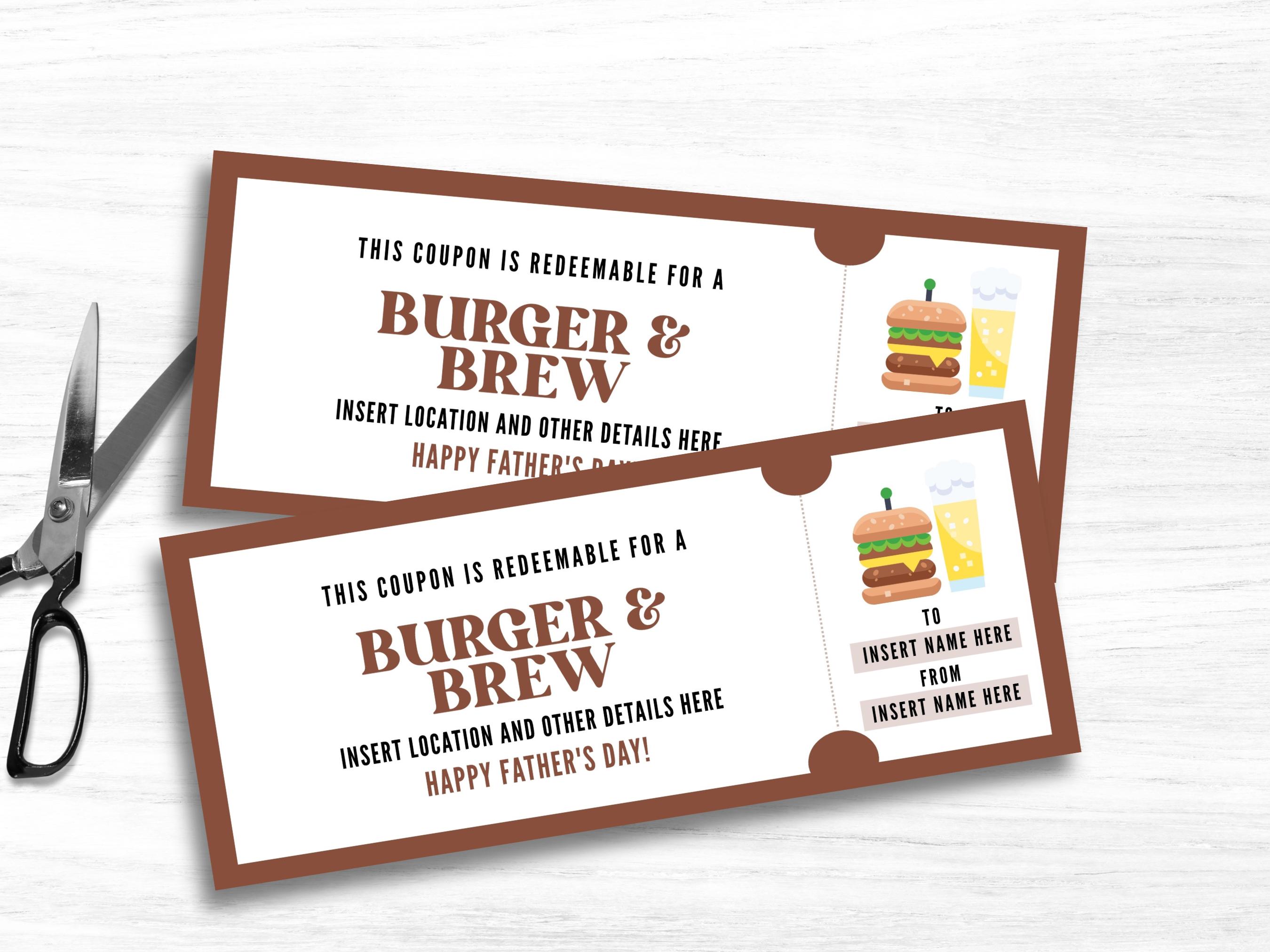 Printable Burger & Brew Coupon Template, Editable Burger and Beer ...