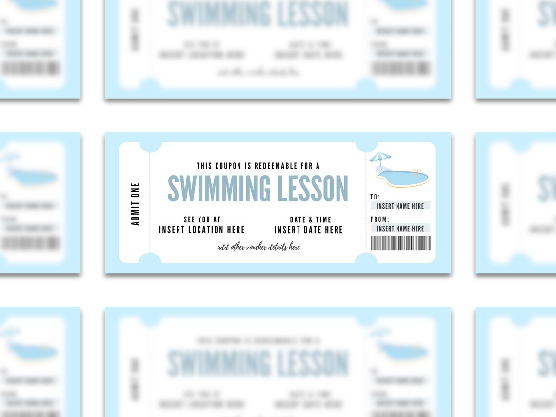 Editable Swimming Lesson Coupon, Custom Swim Lessons Ticket Template ...