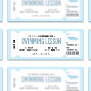 Editable Swimming Lesson Coupon, Custom Swim Lessons Ticket Template ...
