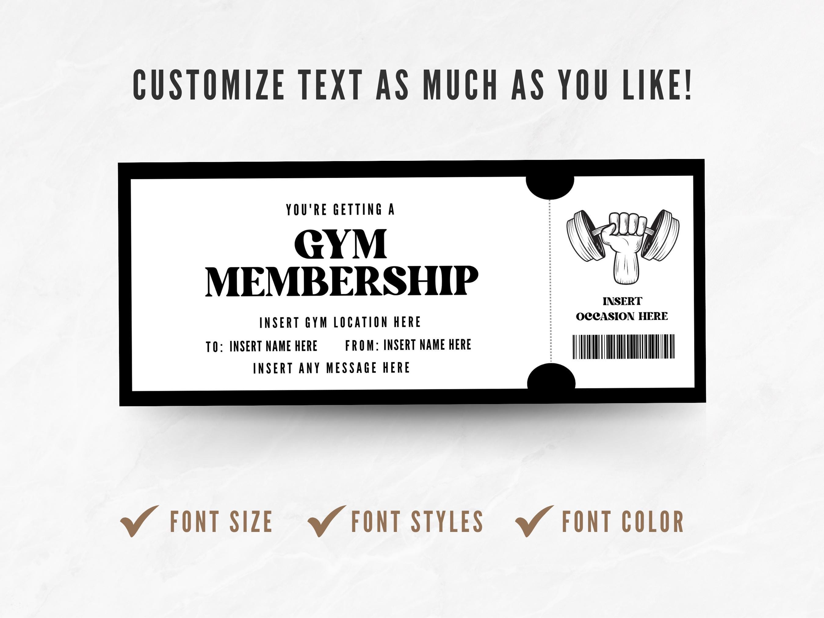 Editable Gym Membership Coupon, Custom Fitness Club Membership Ticket ...